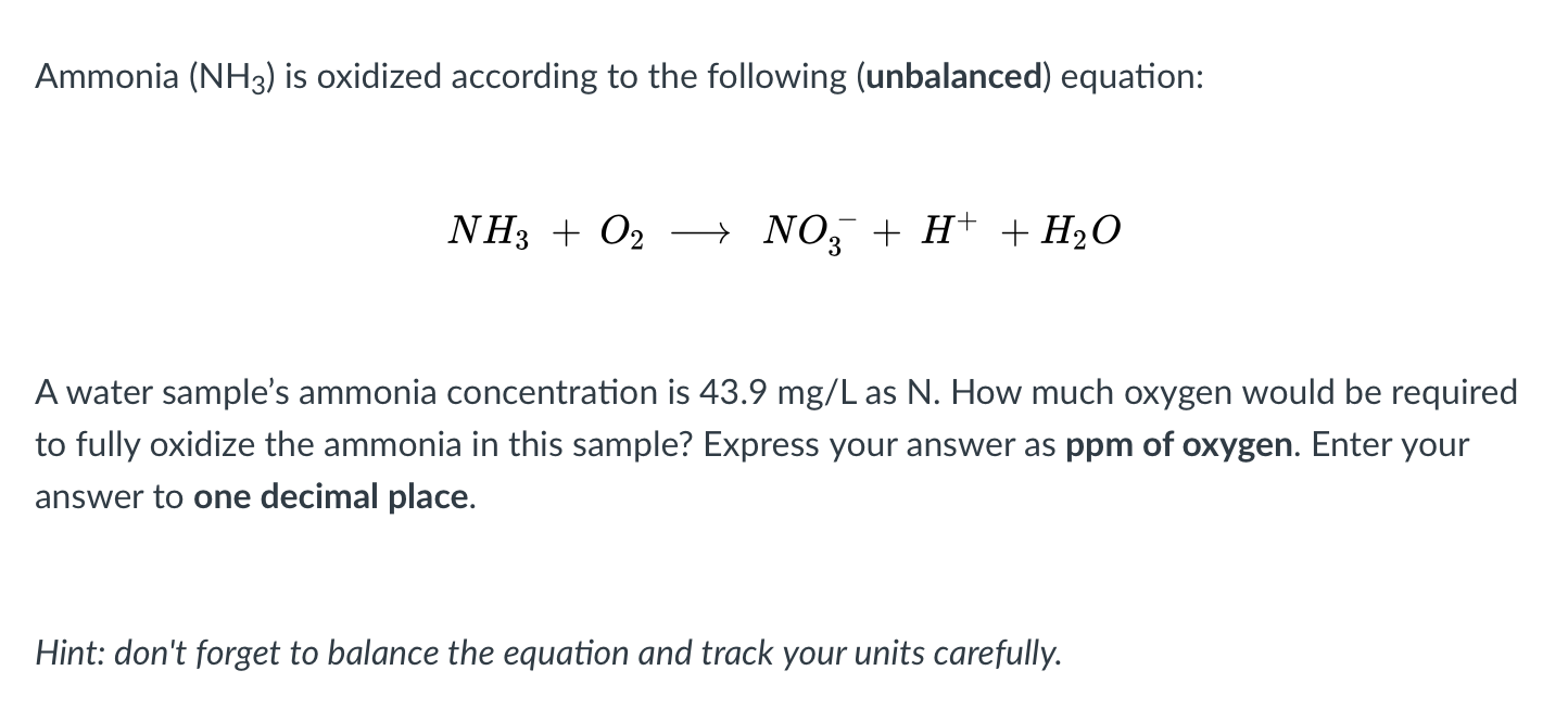 Solved Ammonia (NH3) is oxidized according to the following | Chegg.com