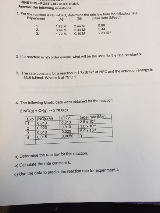 Solved For me reaction A+ B rightarrow C + D. determine the | Chegg.com
