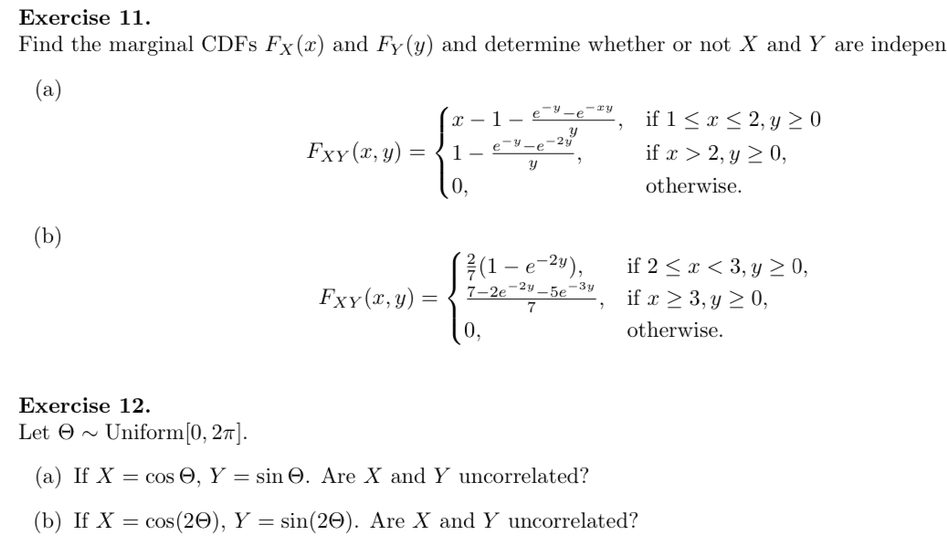 Solved Exercise 11. Find the marginal CDFs FX(x) and FY(y) | Chegg.com