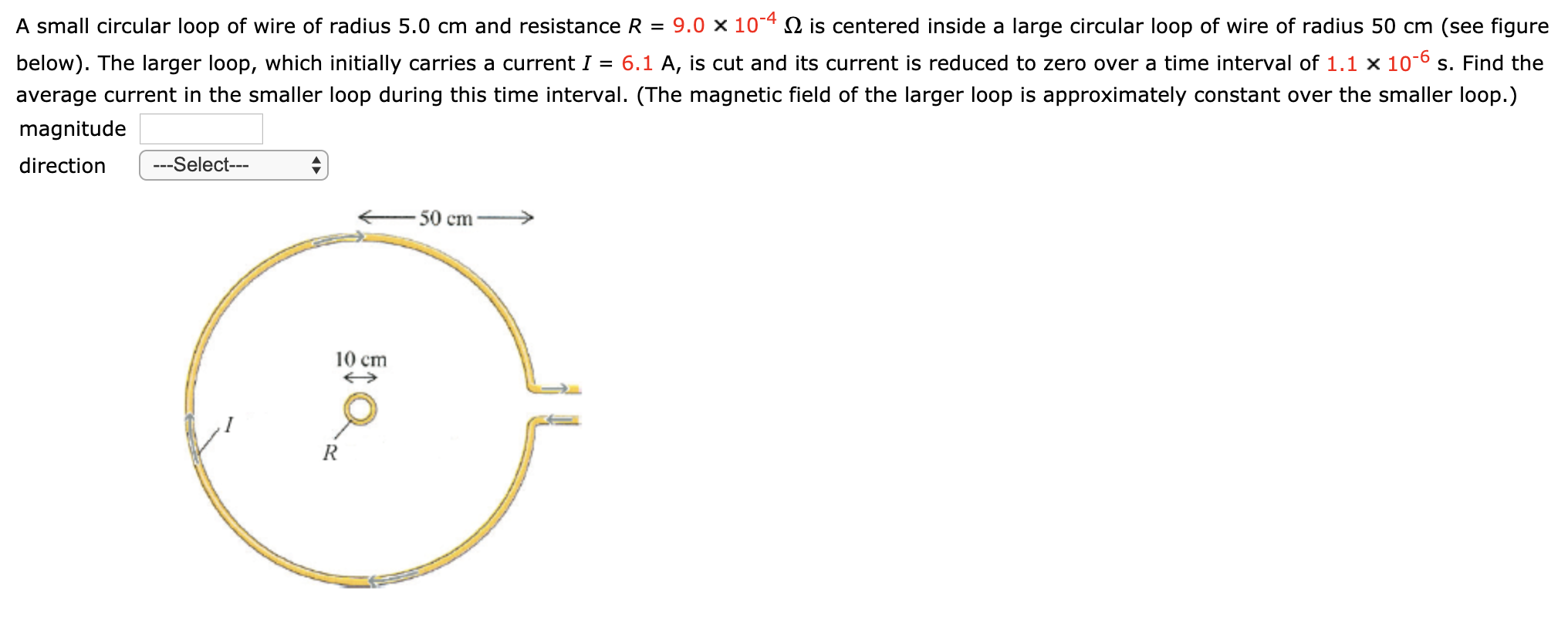 Solved A small circular loop of wire of radius 5.0 cm and | Chegg.com
