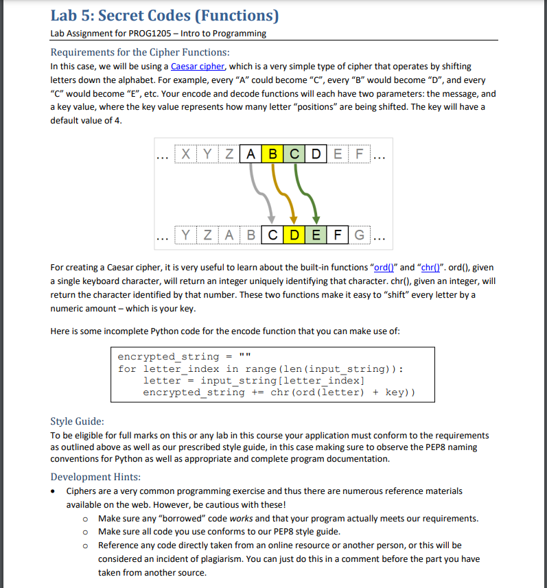 Solved Lab 5: Secret Codes (Functions) Lab Assignment for | Chegg.com