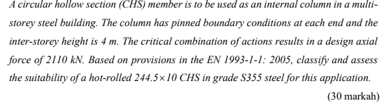 Solved A circular hollow section (CHS) member is to be used | Chegg.com