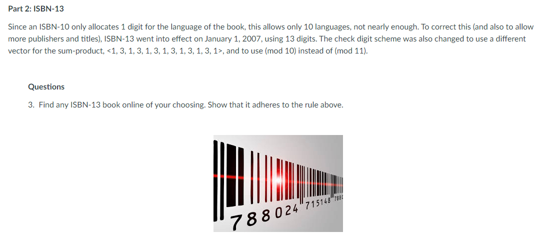 Part 1: ISBN-10 ISBN is an acronym for International | Chegg.com