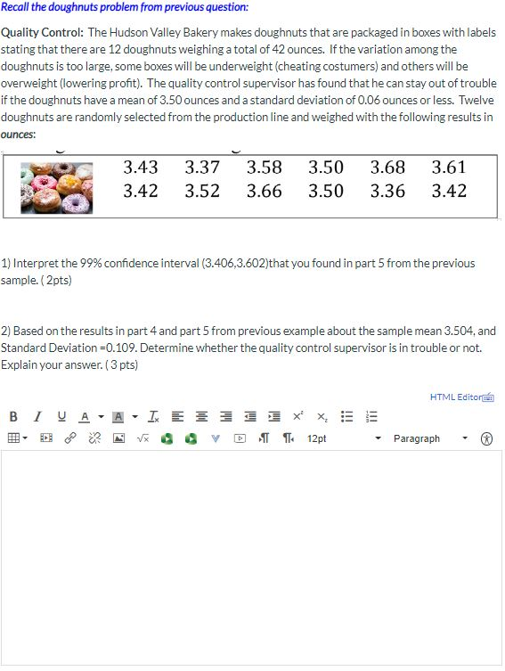 Solved Recall the doughnuts problem from previous question: | Chegg.com