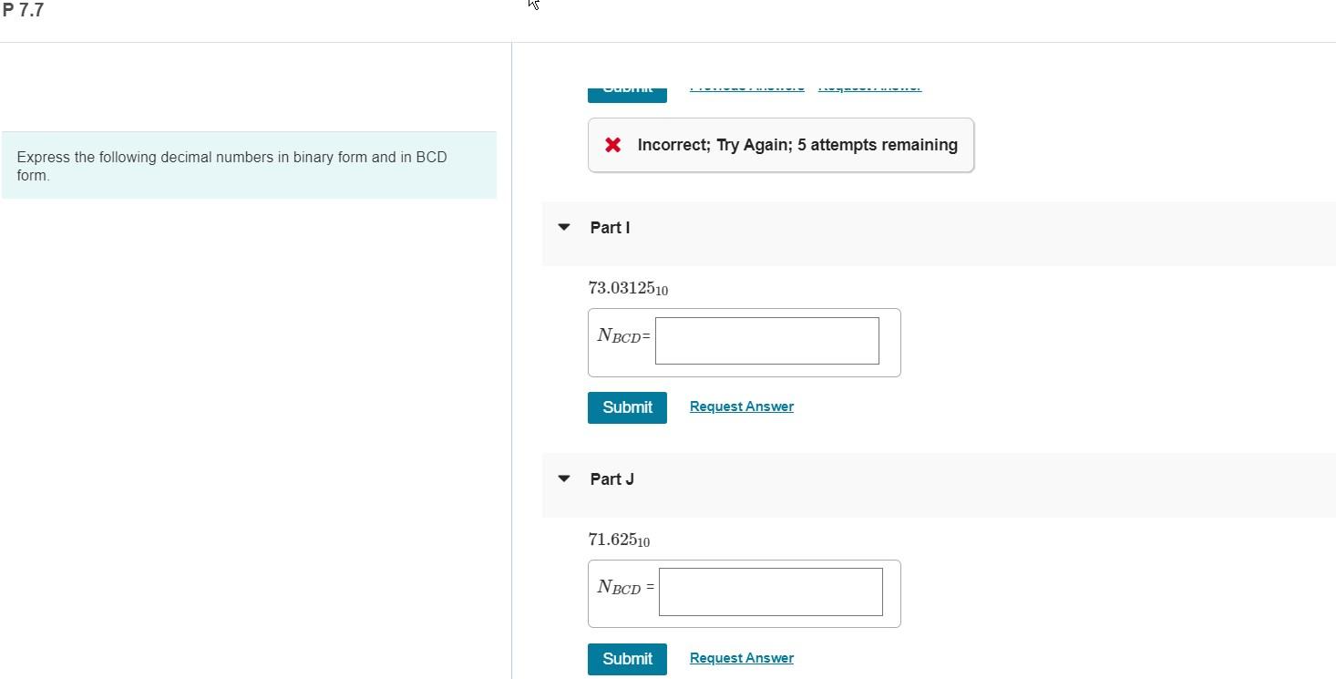 Solved Express the following decimal numbers in binary form | Chegg.com