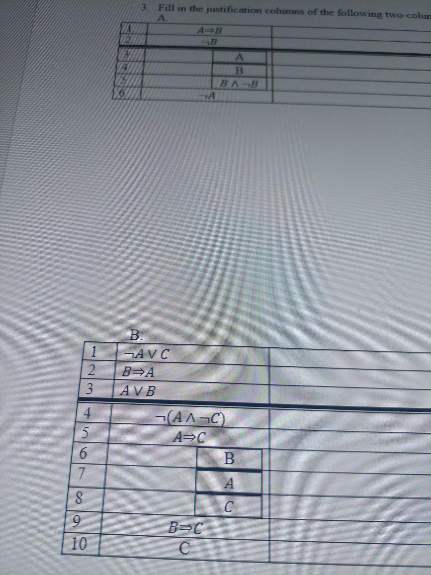 Solved 3. Fill in the justification columns of the following | Chegg.com