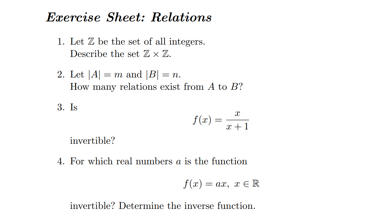 Solved Exercise Sheet: RelationsLet Z ﻿be the set of all | Chegg.com