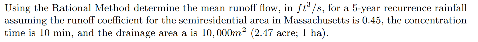 Solved Using the Rational Method determine the mean runoff | Chegg.com