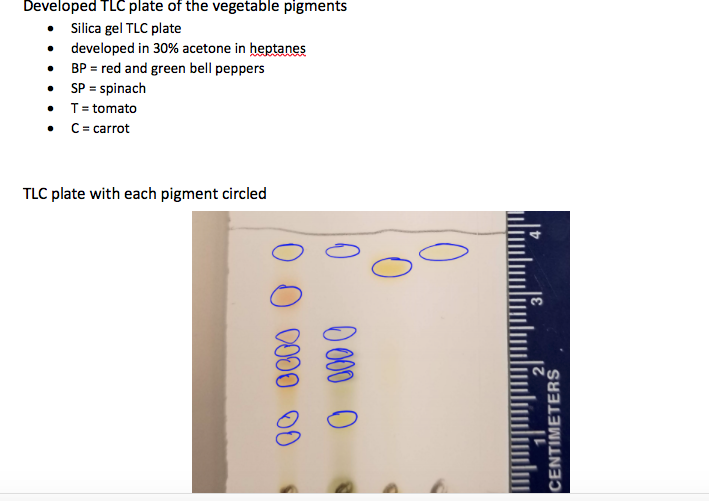 Solved Developed TLC plate of the vegetable pigments Silica | Chegg.com