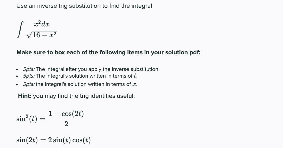 Solved Use an inverse trig substitution to find the integral | Chegg.com