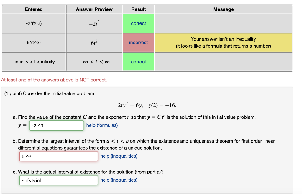 Solved Entered Answer Preview Result Message -2*(t^3) -213 | Chegg.com