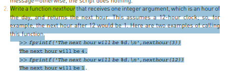 Solved Write a function nexthour that receives one integer | Chegg.com