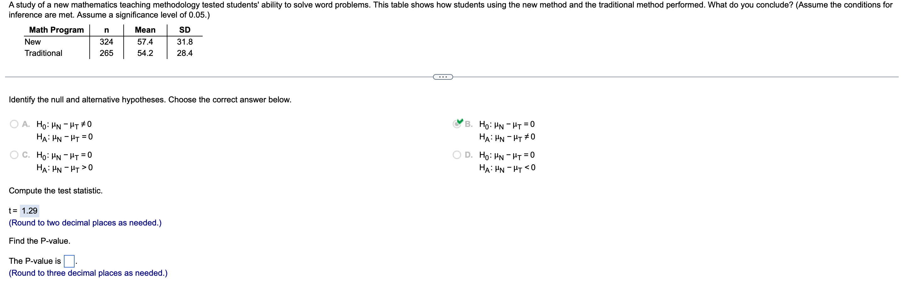 Solved A study of a new mathematics teaching methodology | Chegg.com