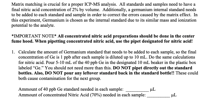 Solved Matrix matching is crucial for a proper ICP-MS | Chegg.com