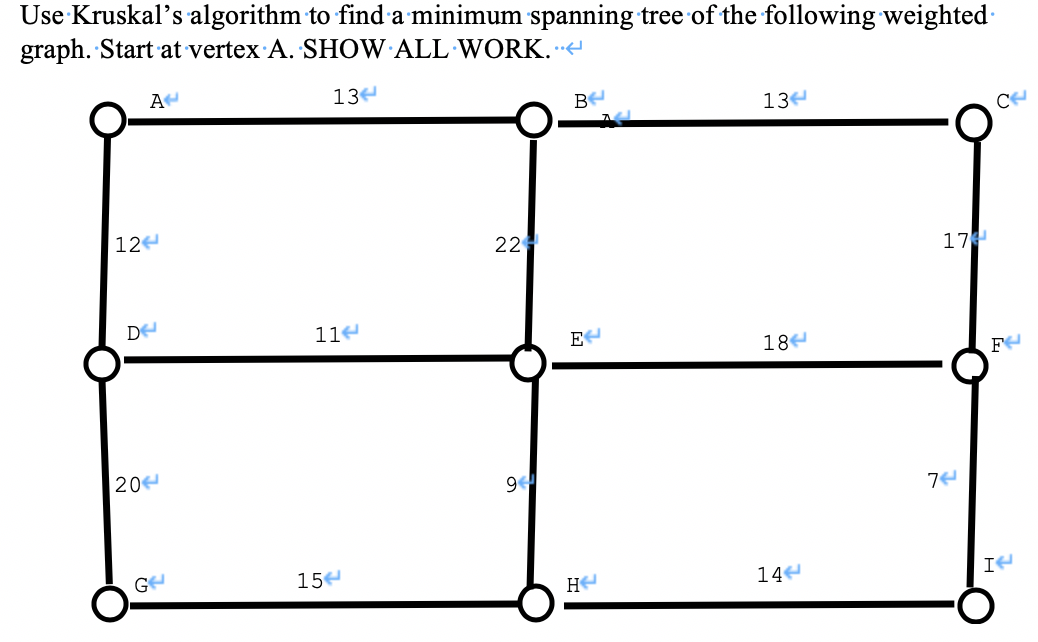 Solved Use Kruskal’s algorithm to find a minimum spanning | Chegg.com