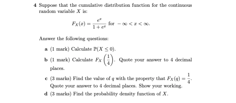 Solved 4 Suppose that the cumulative distribution function | Chegg.com