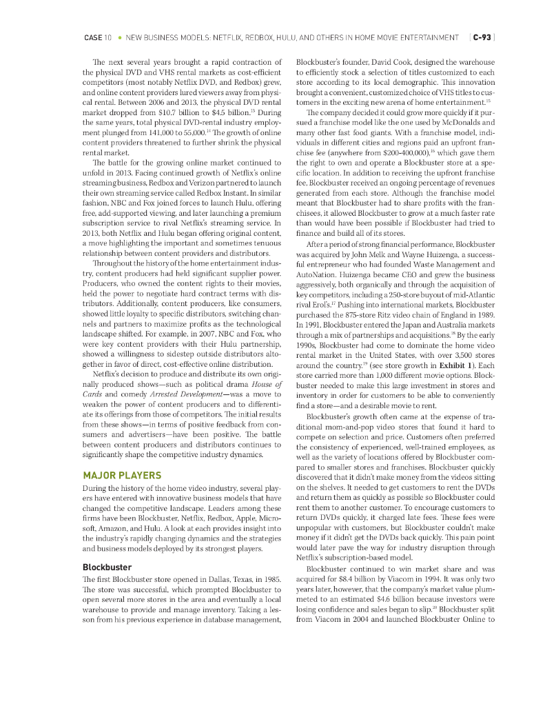 Solved: The Cases Of Netflix, Redbox, Hulu And Others High... | Chegg.com