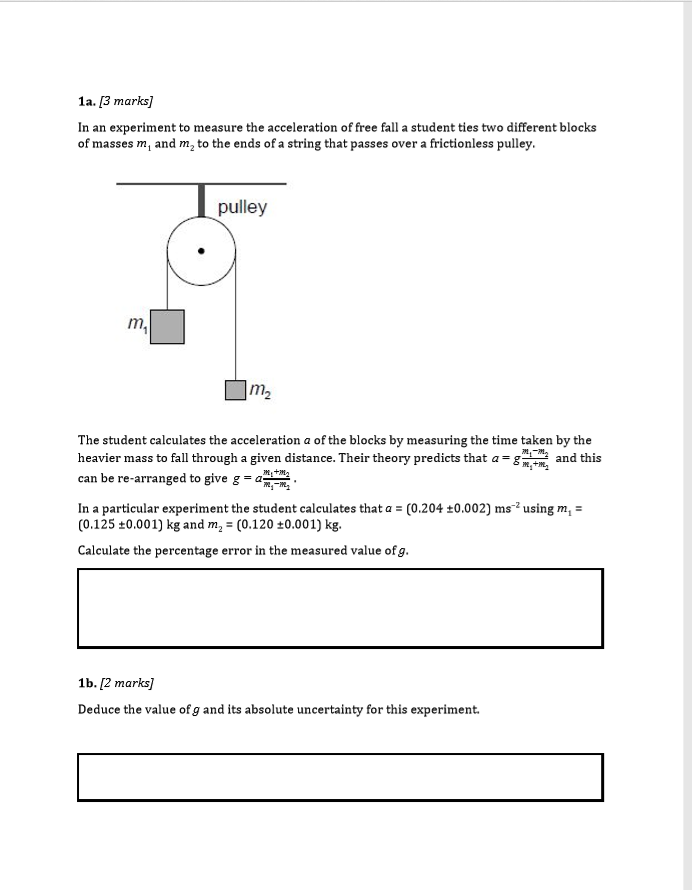 Solved 1a. [3 marks] In an experiment to measure the | Chegg.com
