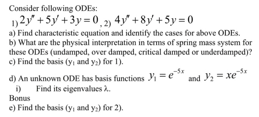 Solved Consider following ODEs: a) Find characteristic | Chegg.com
