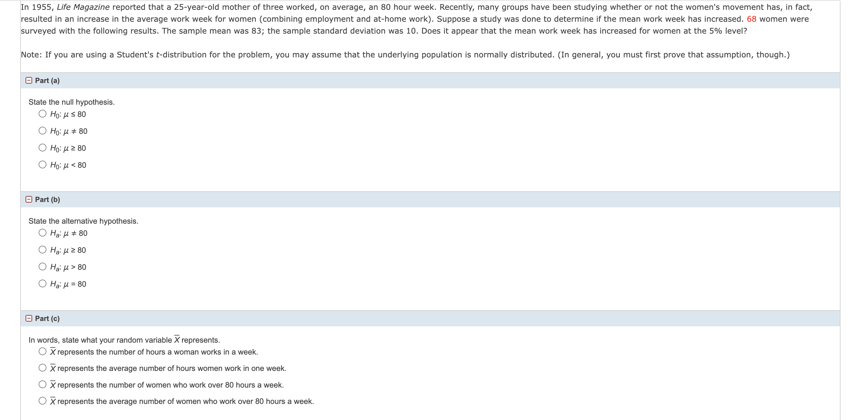 Solved Part (a) State the null hypothesis. | Chegg.com