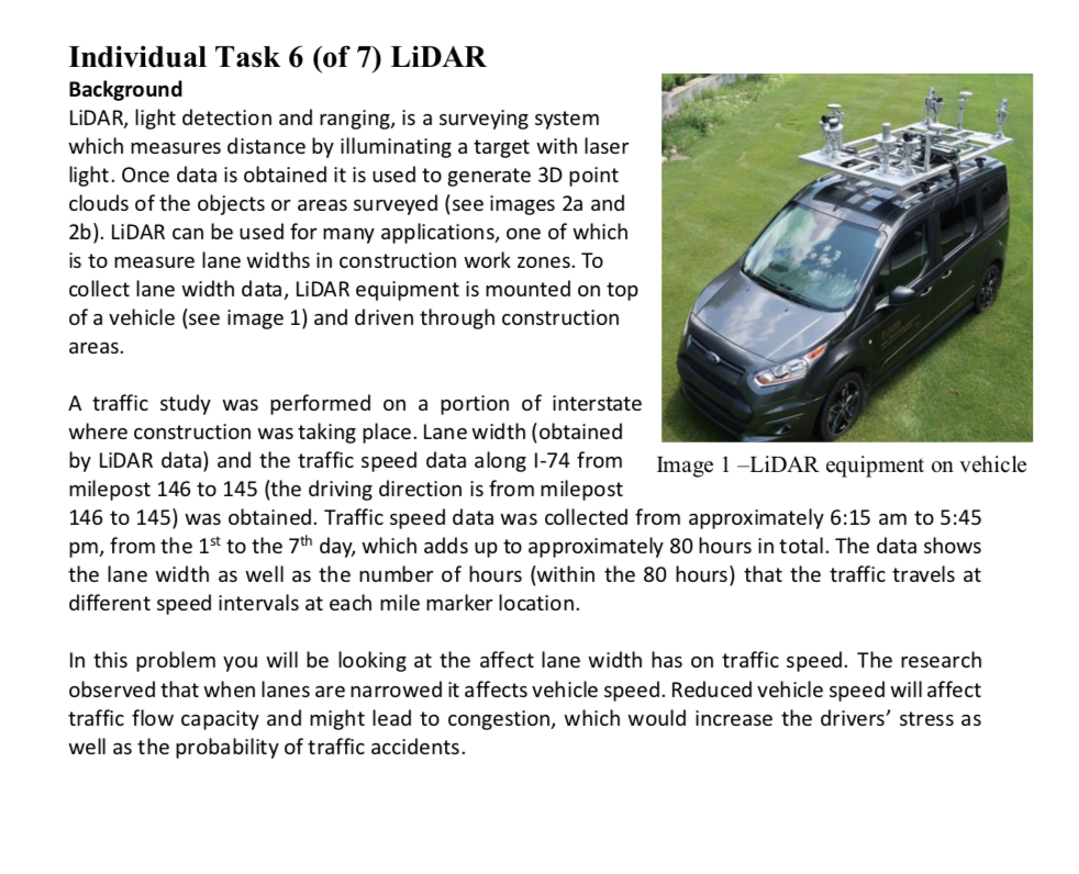 Individual Task 6 (of 7) LiDAR Background LIDAR, | Chegg.com