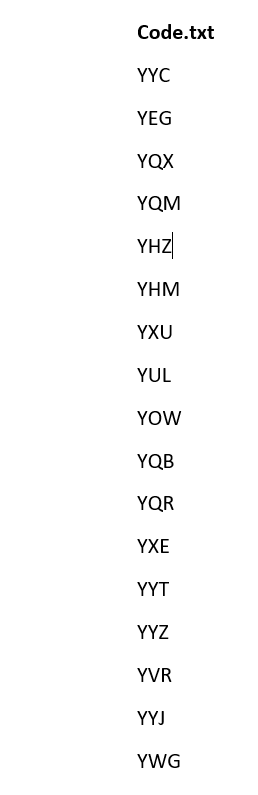 Code.txt YYC YEG YQX YQM YHZ YHM YXU YUL YOW YQB YQR | Chegg.com