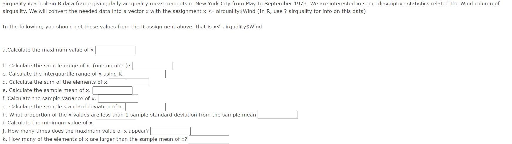 Solved airquality. We will convert the needed data into a | Chegg.com