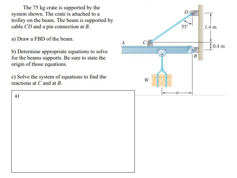 Solved The 75 kg crate is supported by the system shown. The | Chegg.com Solved The 75 kg crate is supported by the system shown. The | Chegg.com