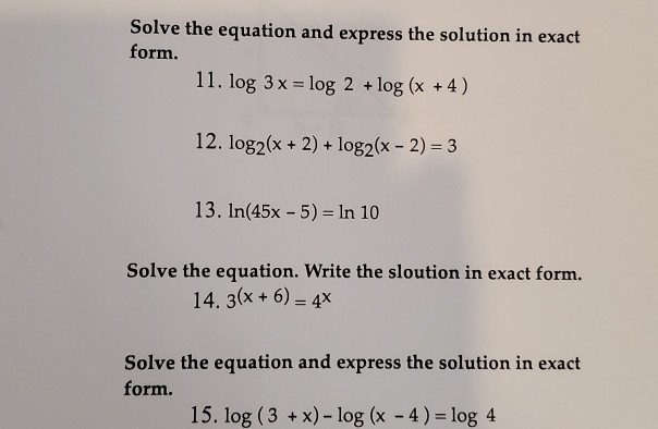 Solved Solve the equation and express the solution in exact | Chegg.com