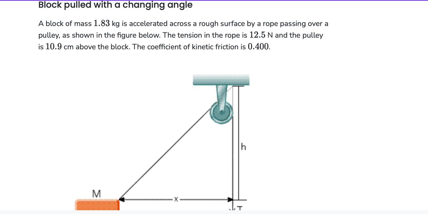 Solved Block pulled with a changing angle A block of mass | Chegg.com