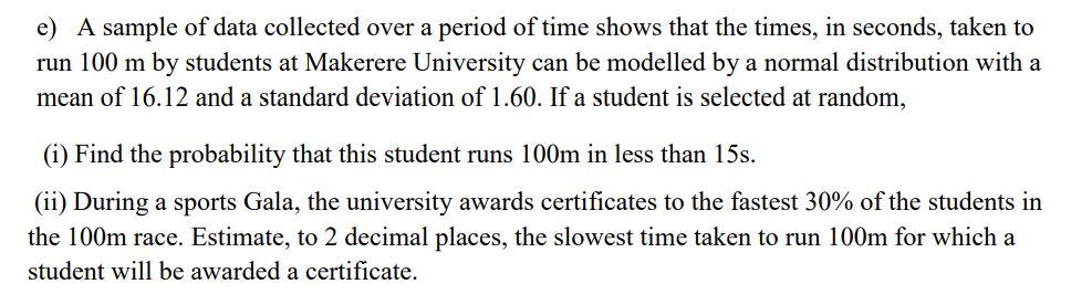 Solved e) A sample of data collected over a period of time | Chegg.com