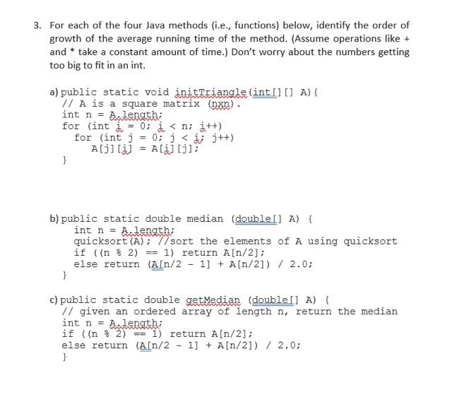 Solved 3. For each of the four Java methods (.e., functions) | Chegg.com