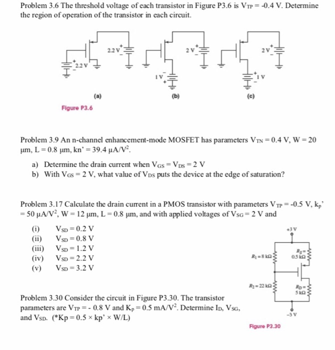 Solved Problem 3.6 The threshold voltage of each transistor | Chegg.com