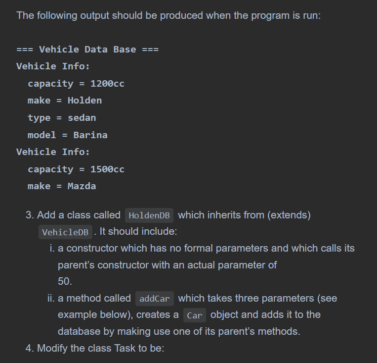 Solved 1. Add a class called VehicleDB which can store up to | Chegg.com