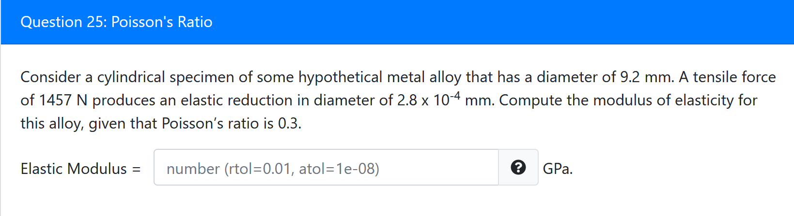 Solved Question 25: Poisson's Ratio Consider a cylindrical | Chegg.com