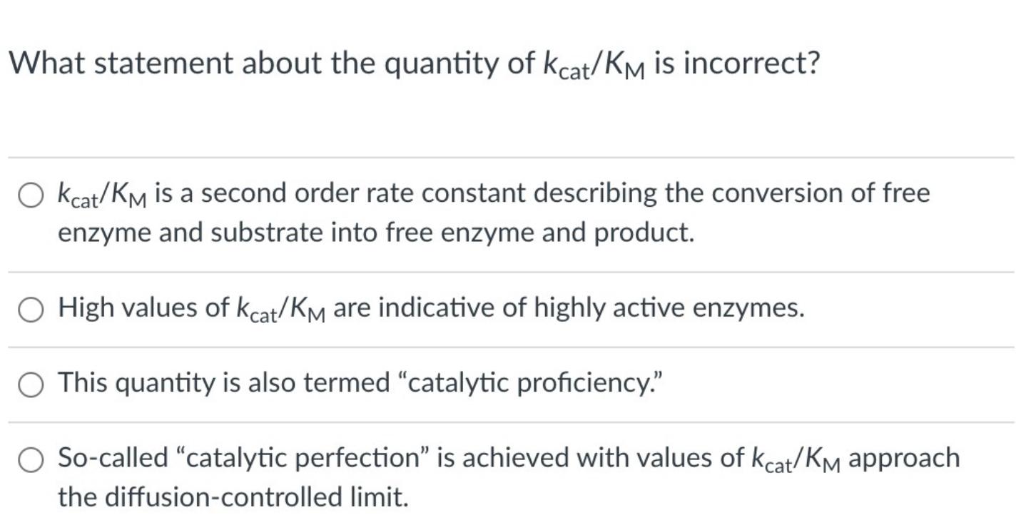 Solved What statement about the quantity of kcat /KM is | Chegg.com