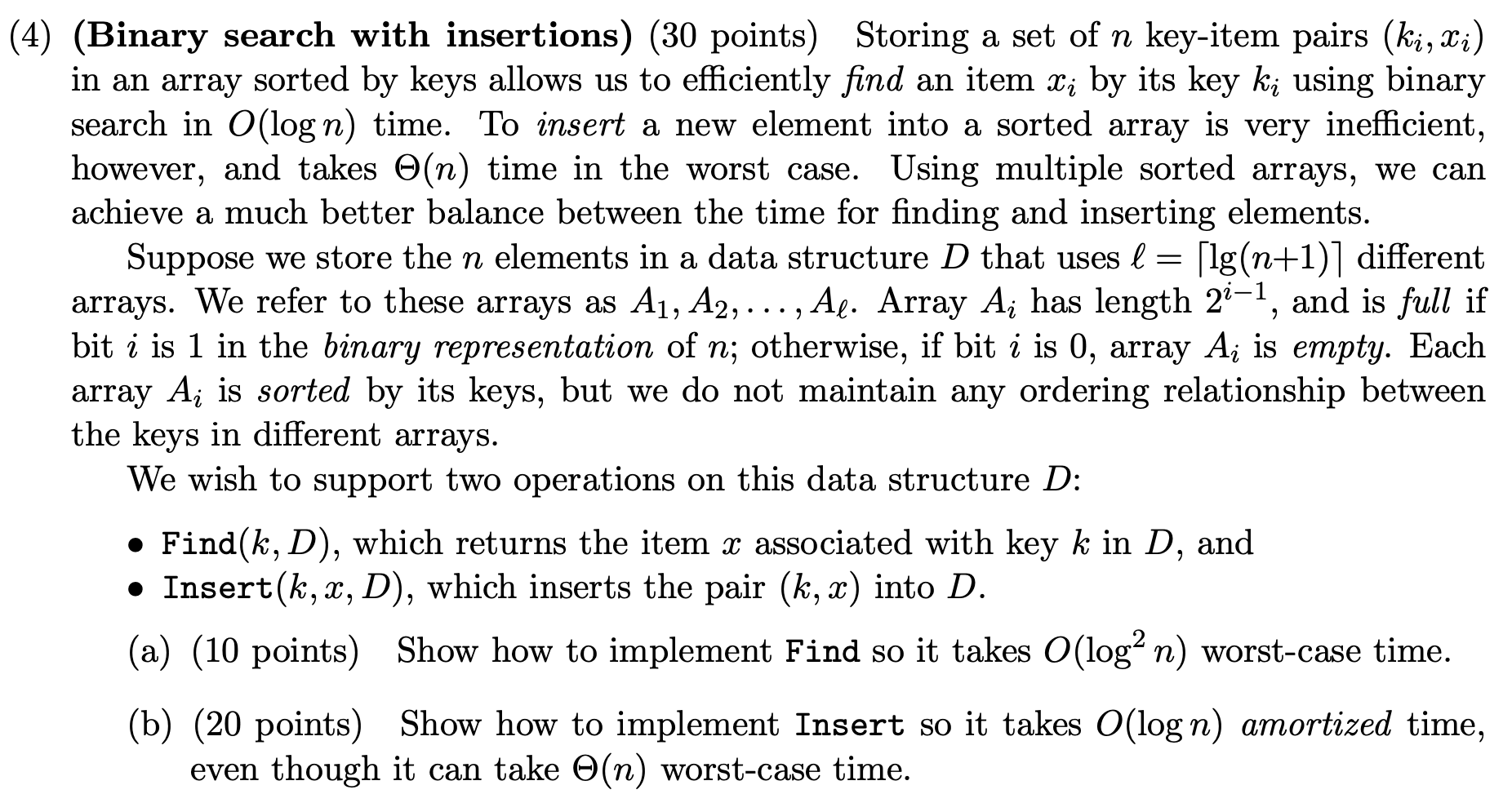 = 2 (4) (Binary search with insertions) (30 points) | Chegg.com