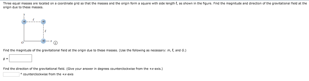 Solved Three equal masses are located on a coordinate grid | Chegg.com
