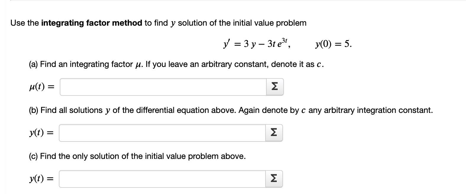 Solved Use the integrating factor method to find y solution | Chegg.com