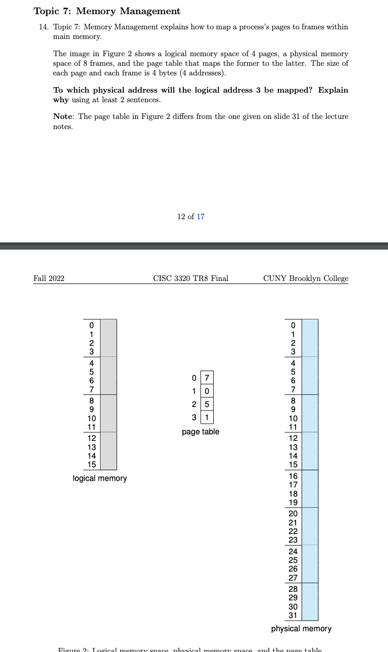 Solved Topic 7: Memory Management 14. Topic 7: Memory | Chegg.com