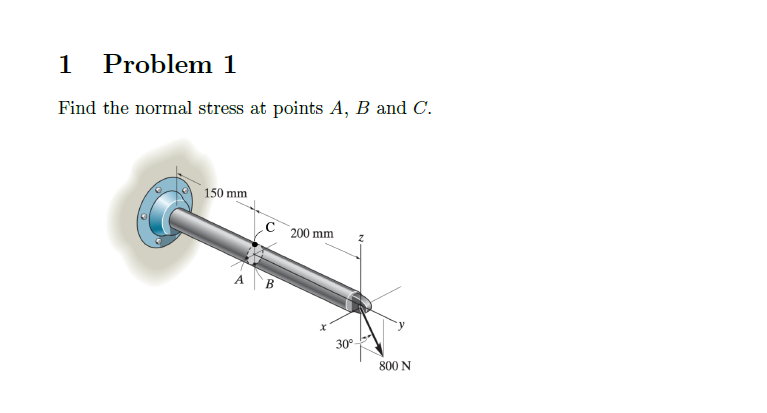 Solved 1 Problem 1 Find the normal stress at points A, B and | Chegg.com