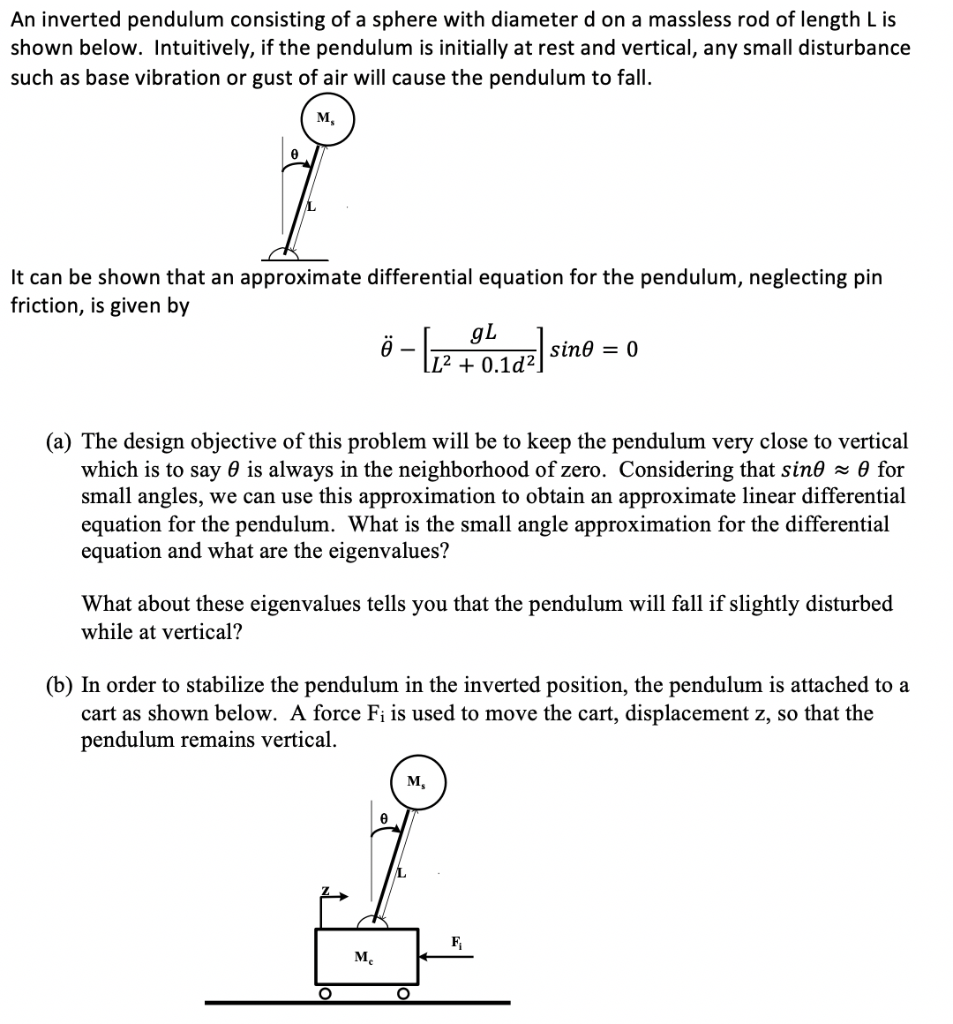 An inverted pendulum consisting of a sphere with | Chegg.com