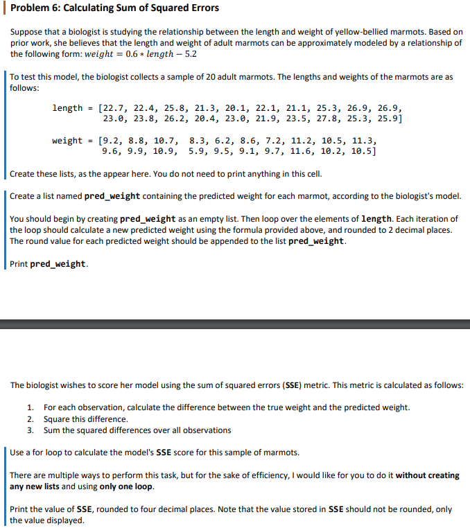 Solved Problem 6: Calculating Sum of Squared Errors Suppose | Chegg.com