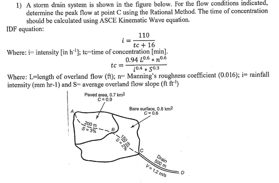 Solved 1) A storm drain system is shown in the figure below. | Chegg.com