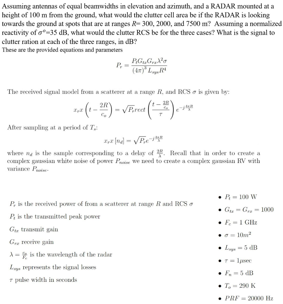 Assuming antennas of equal beamwidths in elevation | Chegg.com