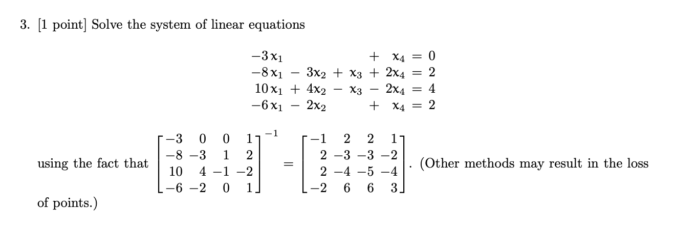 Solved 3. [1 point] Solve the system of linear equations | Chegg.com