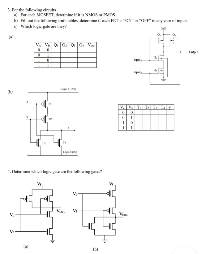 Solved 3. For the following circuits a) For each MOSFET, | Chegg.com
