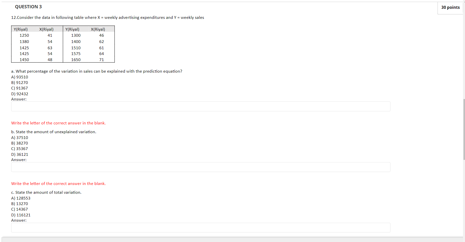 Solved 12.Consider the data in following table where X= | Chegg.com