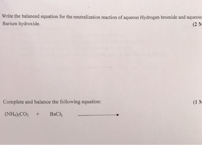 Solved Write the balanced equation for the neutralization | Chegg.com