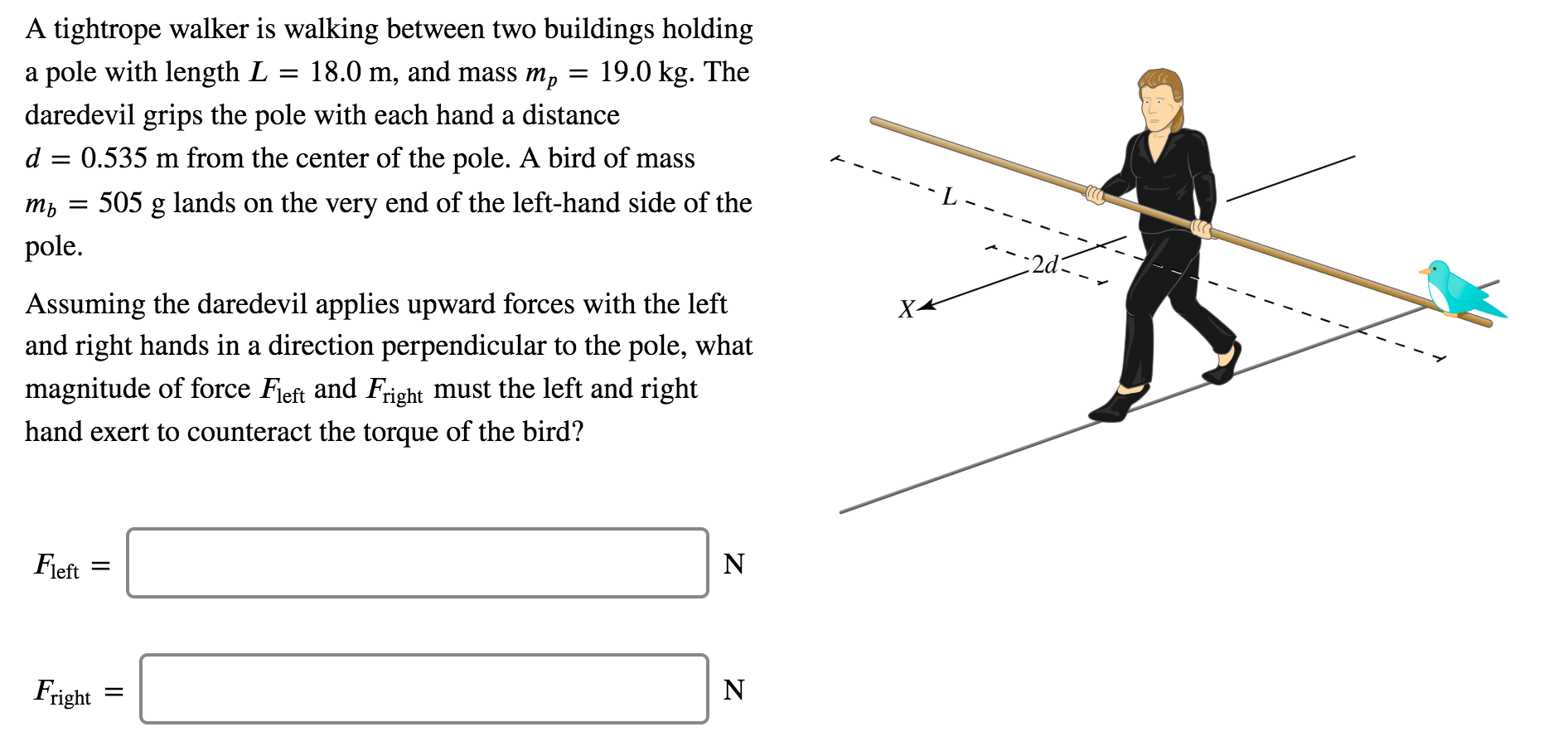 Solved A tightrope walker is walking between two buildings | Chegg.com